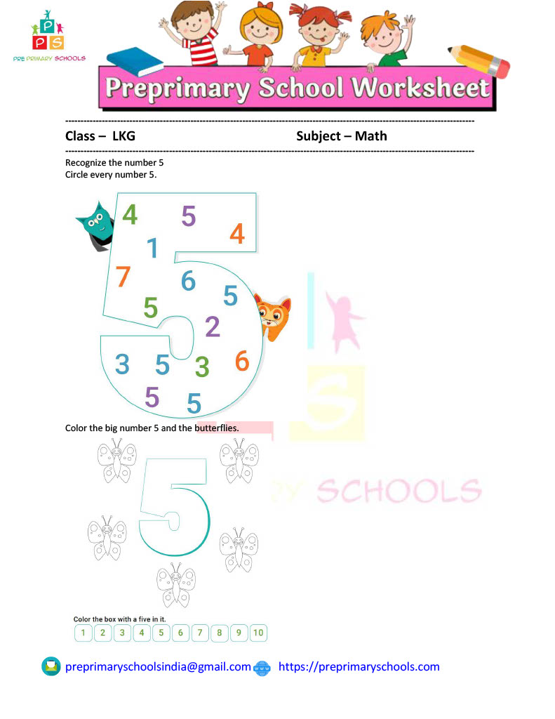 Number Five Coloring Worksheet For Kindergarten